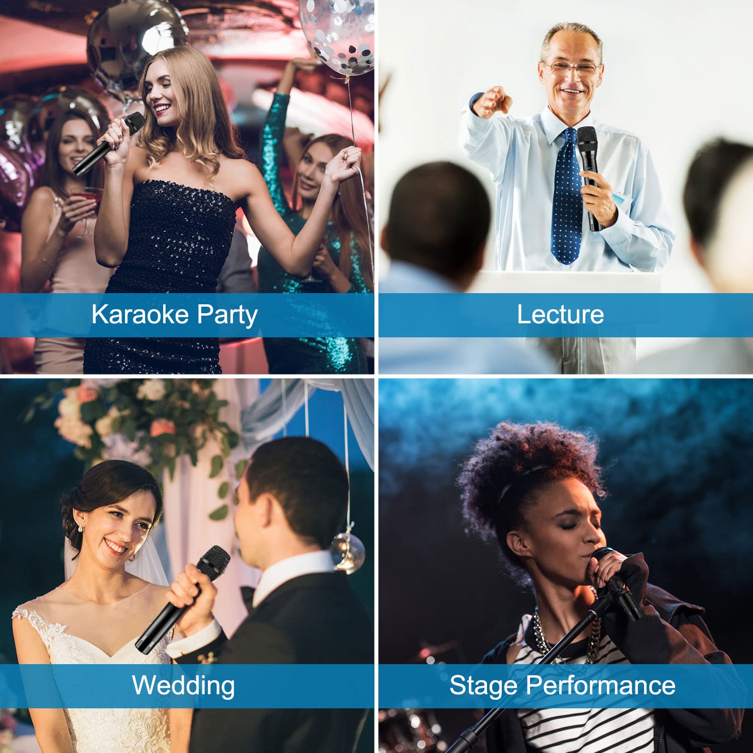 VeGue Wireless Microphone System, Metal Professional UHF Dual Channel Handheld Cordless Dynamic Mic Set for Home Karaoke,Church, DJ, Wedding, Meeting, Events, 200ft(VW-022)