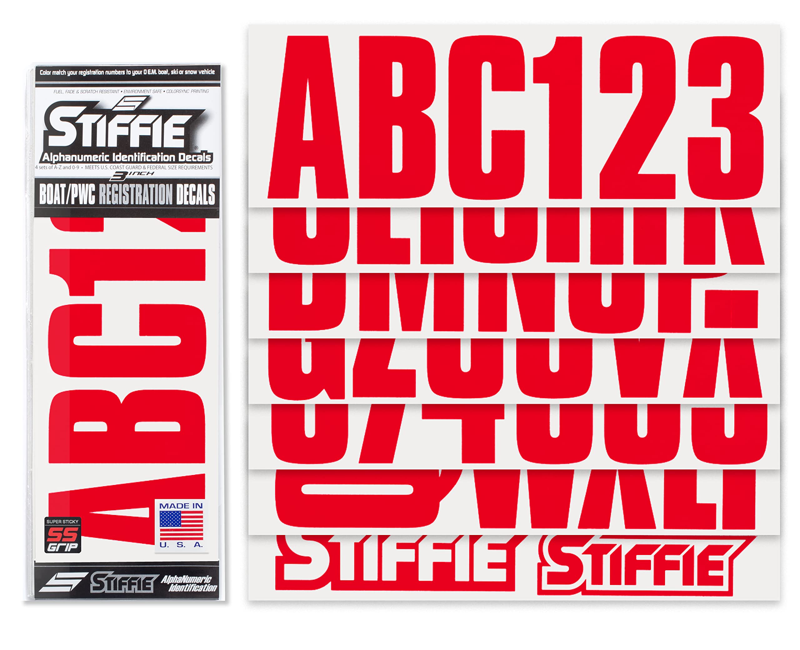 STIFFIE Uniline Lava SUPER STICKY 3" Alpha Numeric Registration Identification Numbers Stickers Decals for Sea-Doo SPARK TRIXX, Inflatable Boats, RIBs, Hypalon/PVC, PWC and Boats.