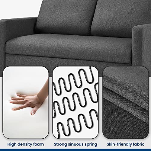 Yaheetech Convertible Sofa Bed Trundle Loveseat w/Pull-Out Trundle Bed Sleeper Sofa Convertible Couch for Limited Spaces Living Room Bedroom Guest Room Dark Gray 55.5 in