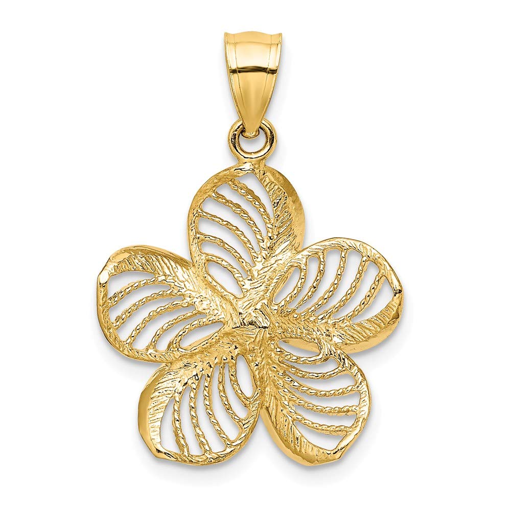 Solid 14k Yellow Gold and Beaded Plumeria Flower Charm Pendant - 25mm x 19mm