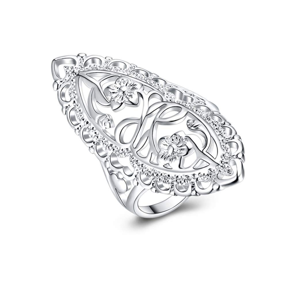 XCFS 925 Sterling Silver Statement Ring Vintage Hollow Long Celtic Knot Daisy Flower Floral Filigree Band Rings (9)