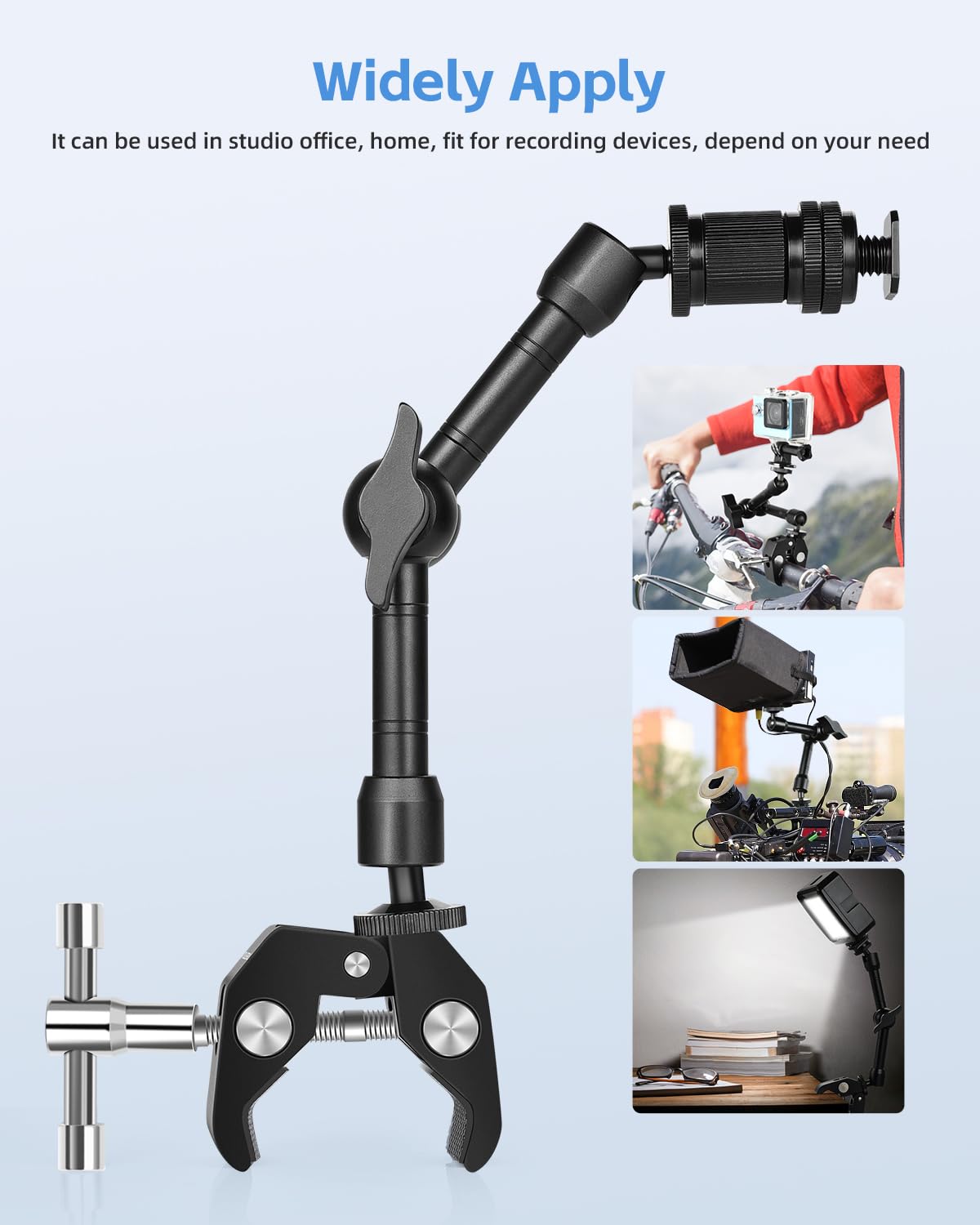 UTEBIT Adjustable Magic Arm with Super Clamp,9 inch with 1/4" and 3/8" Thread,Articulating Arm Clamp Friction Power Arm Crab Screw Kit for LCD Monitor, LED Light, Flash Light, Camera Rig