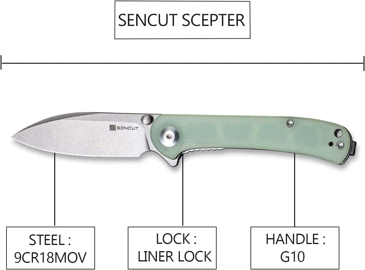 SENCUT Scepter Flipper Pocket Knife, Micarta Handle Lightweight Liner Lock Folding Knives With Reversible Pocket Clip For EDC Outdoor SA03D (Brown Micarta)