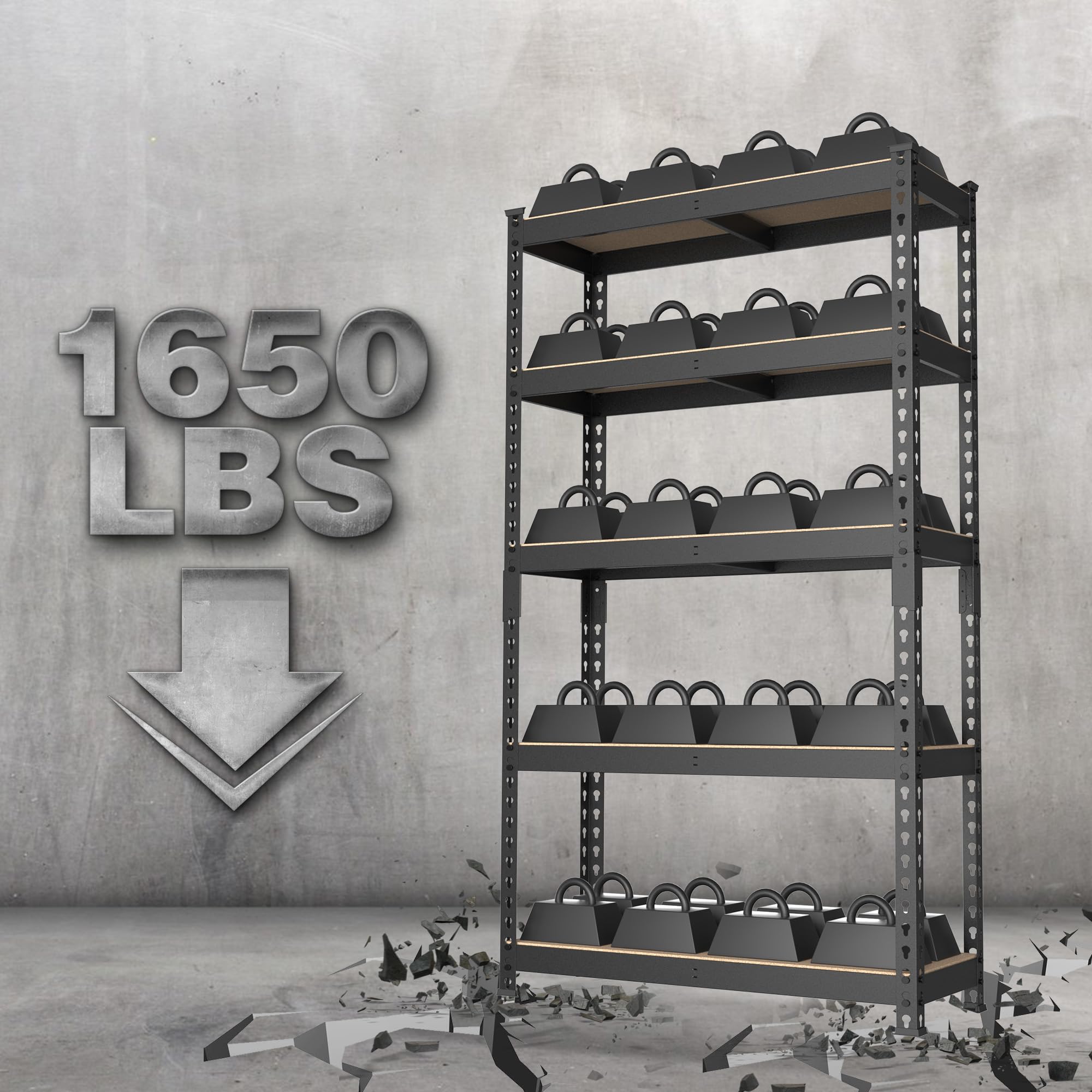 WORKPRO 5-Tier Metal Storage Shelving Unit, 36”W x 18”D x 72”H, Adjustable Storage Rack Heavy Duty Shelf with Particle Board, 4000 lbs Load Capacity (Total) for Garage Warehouse, Black/Silver