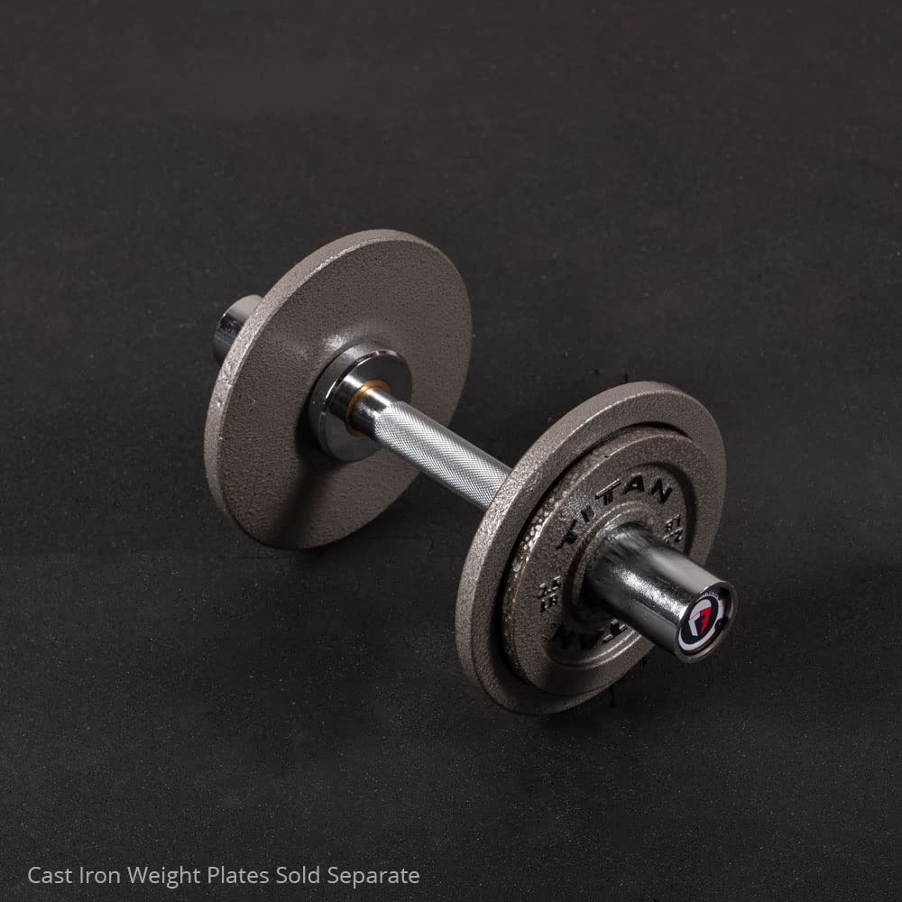 Titan Fitness Single 15in Loadable Olympic Dumbbell Bar, 400 LB Capacity, Knurled Handle for Home Gym Strength Training