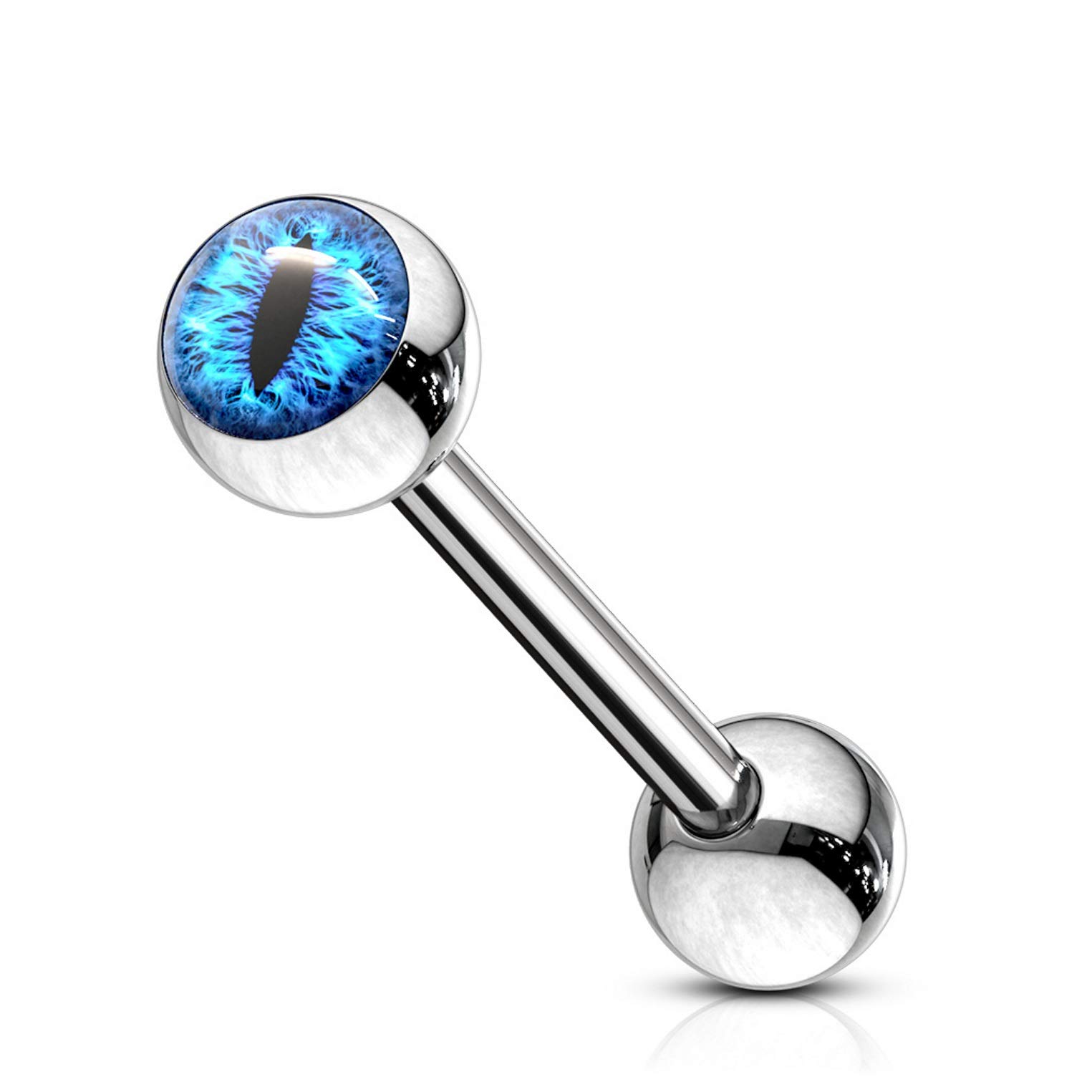Snake Eye Ball Top Tongue Ring Steel Barbell - 14 Gauge 5/8" (Blue)