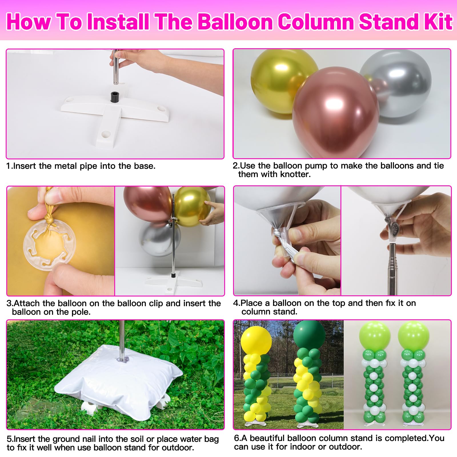 Toosci 2 Sets Adjustable Balloon Column Stand Kit, Metal 9 Feet Balloon Stands for Floor, Balloon Tower Decorations for Baby Shower Graduation Birthday Wedding Party