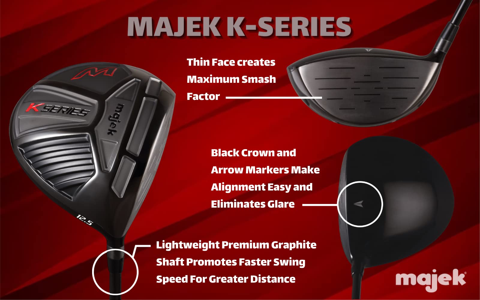 XL Big & Tall Men's (+2" Longer than Standard Length) Majek High Launch Golf K Series 460cc 12.5° Driver Right Handed Premium Ultra Forgiving Regular Flex Graphite Shaft Tour Velvet Grip
