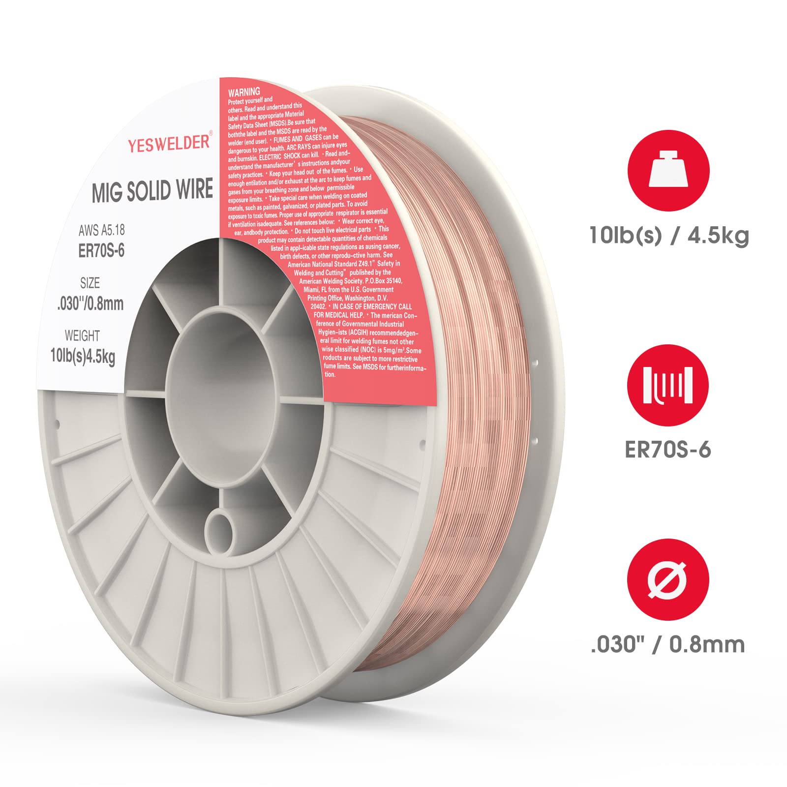 YESWELDER ER70S-6 .030-Inch on 10-Pound Spool Carbon Steel Mig Solid Strong ABS Plastic Spool Welding Wire