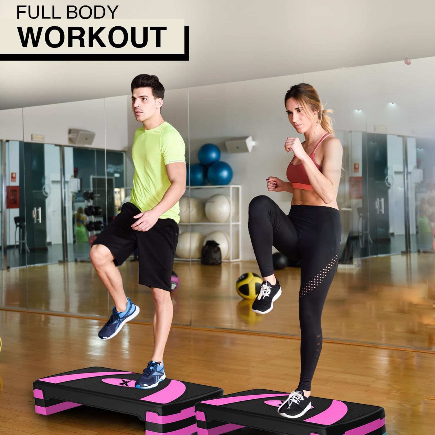 XN8 Aerobic Stepper for Exercise 3 Levels Adjustable Height 4" 6" & 8" Inch Exercise Step Platform Non Slip Step Board for Workout Home Gym Cardio Strength & Training | 31" Length x 12" Width (Inches)