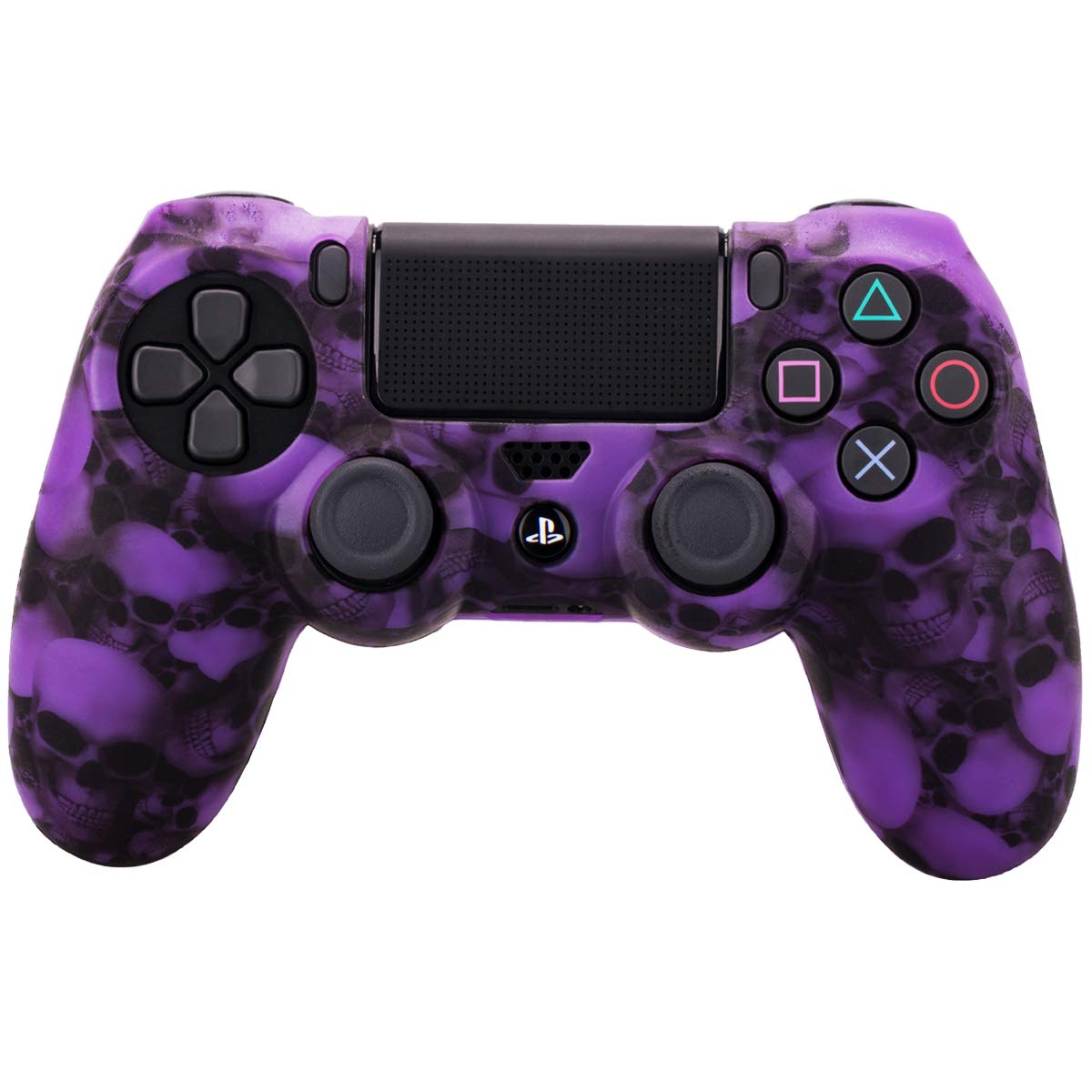 YoRHa Water Transfer Printing Skull Silicone Cover Skin Case for Sony PS4/slim/Pro Dualshock 4 Controller x 1(Purple) with Pro Thumb Grips x 8