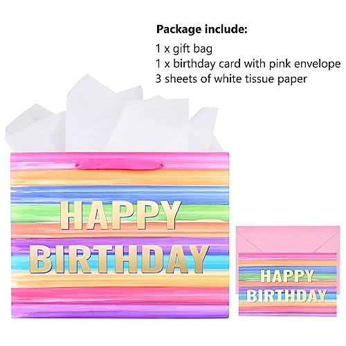 ZGORENDZ 14'' Large Gift Bag with Card and Tissue Paper for Birthdday Party