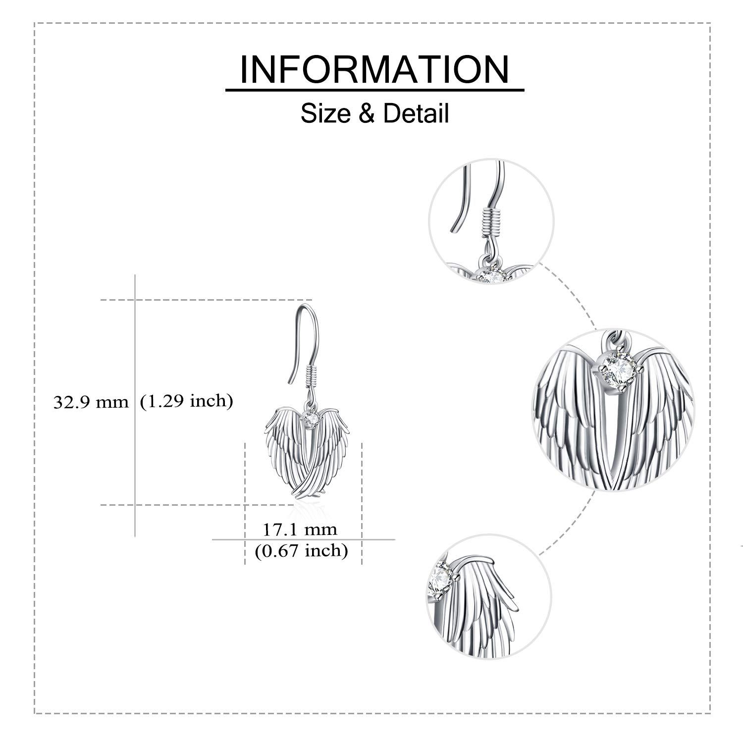 YFN Sterling Silver Angel Wings Earring with Cubic Zirconia - Ideal Gift for Women