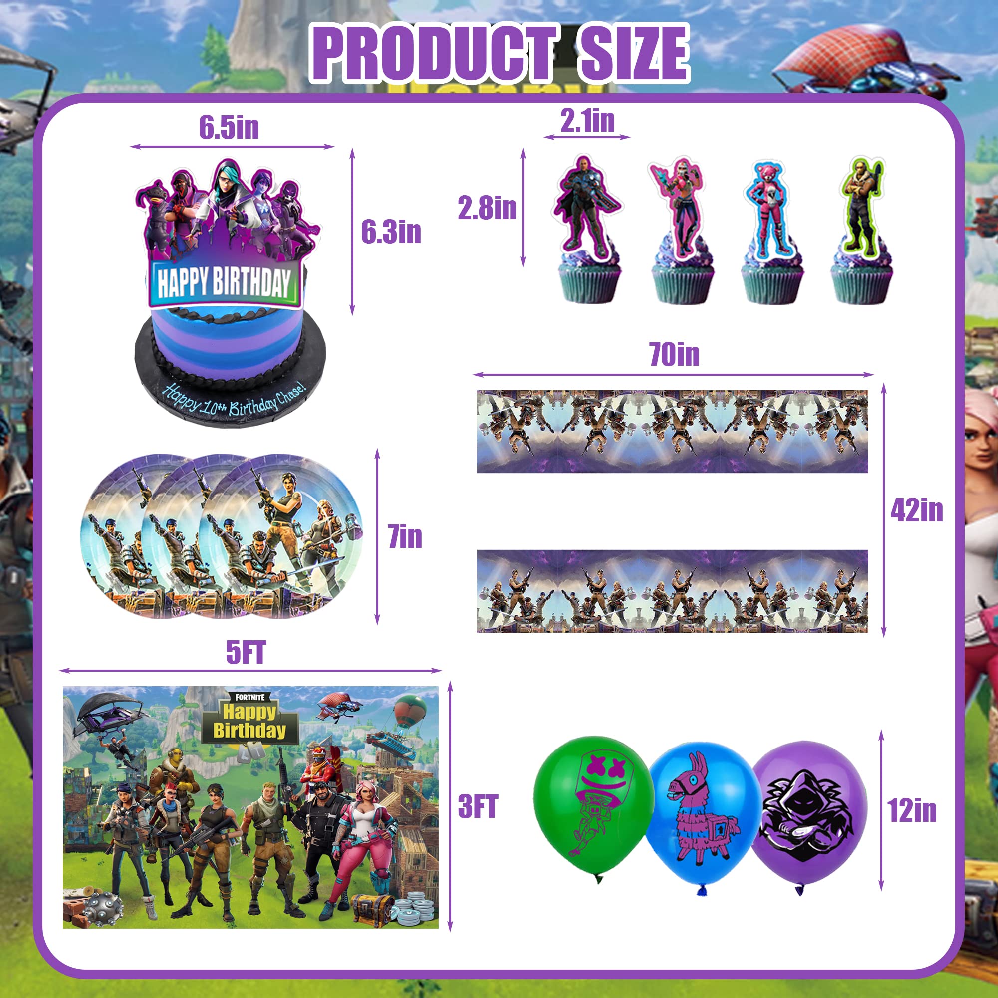 Video Game Party Supplie, 226 Pcs Birthday Decorations includes Happy Birthday Banner, Backdrop, Balloon, Cake Topper, Tableware, Napkins, Stickers