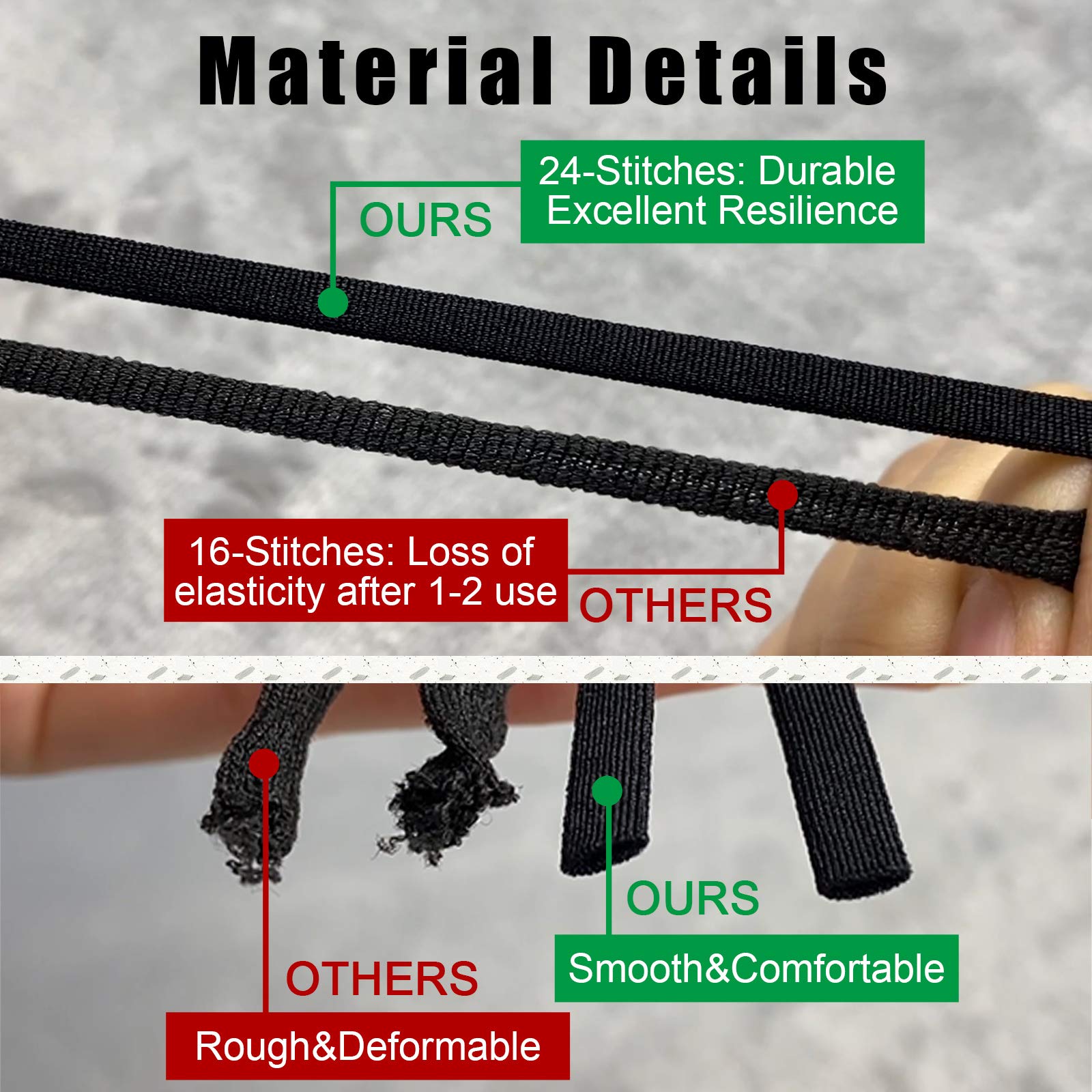 TOOVREN Upgraded 100PCS Elastic Cord String for Masks with Adjustable Buckle Lock Soft Elastic Band for Sewing Stretchy Strap with Adjuster Stoppers Clip Earmuff Earloops for Adult Kids Black