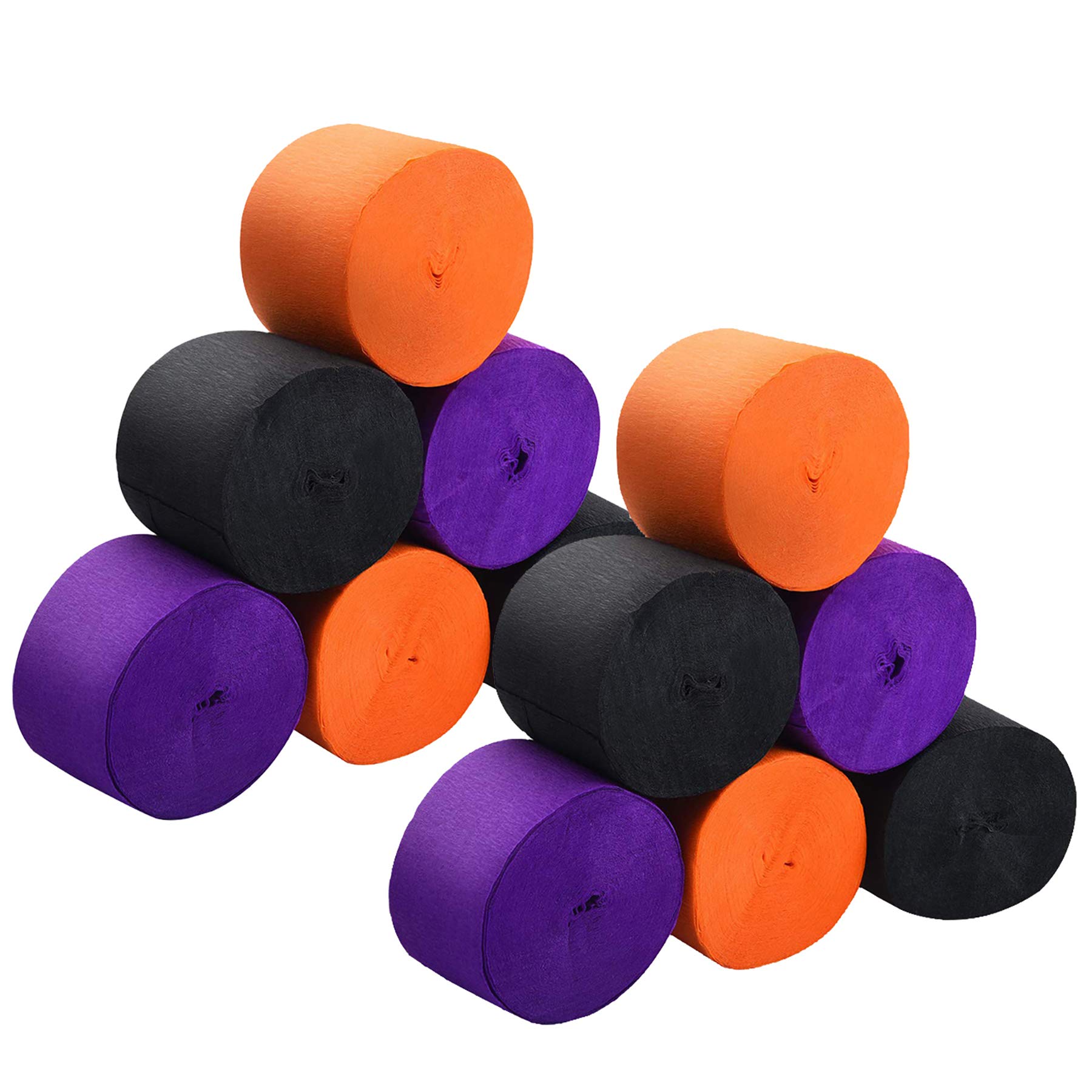 Yomiie 12 Rolls Crepe Paper Streamers, 360 Feet Orange Black Purple Tassels Streamer Paper for Halloween Theme Party Supplies Room Wall Decor Crafts Backdrop Decorations