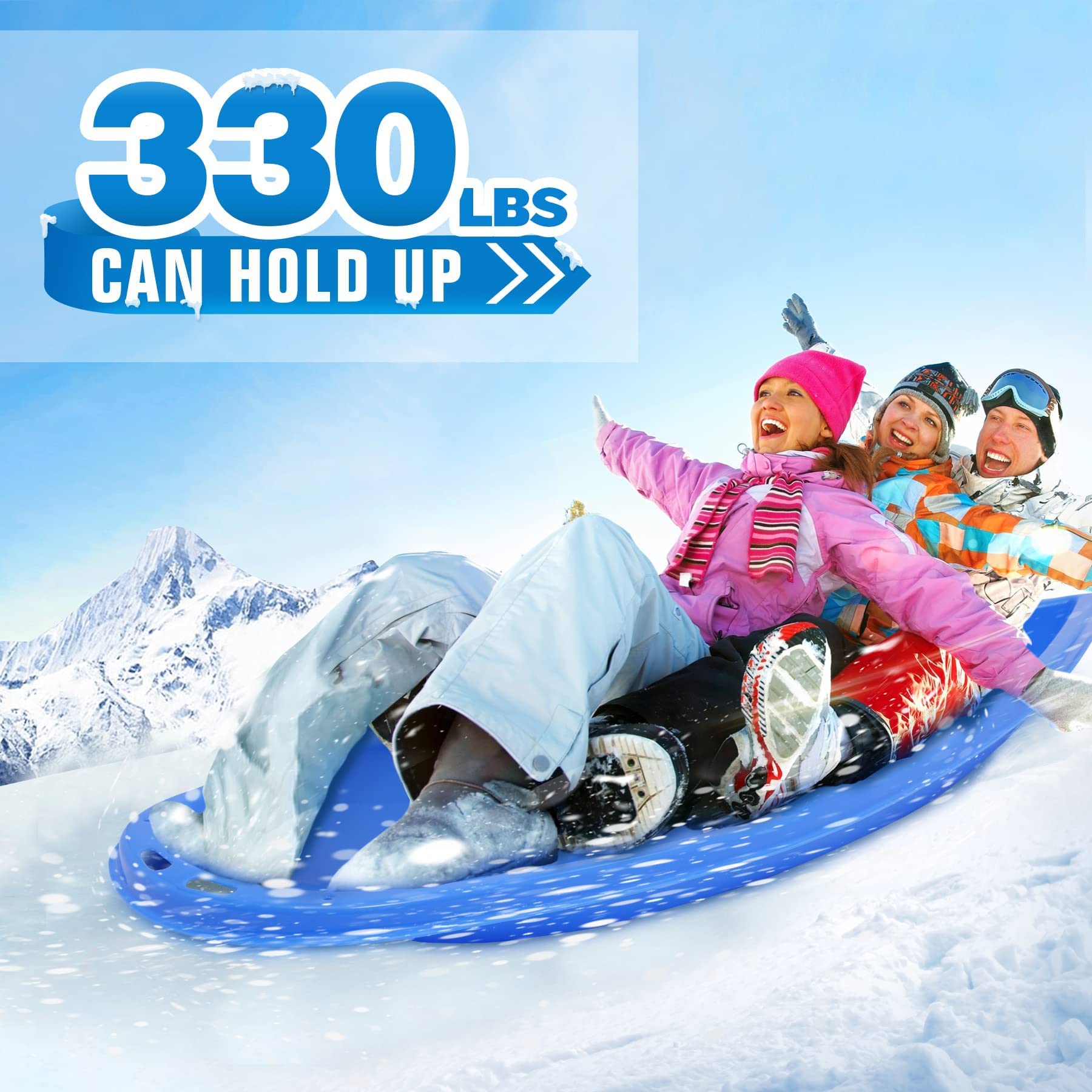 Snow Sled 2 Pack - 48“ Plus Size Toboggan 2 Person Sled for Kids and Adult Lightning Saucer Sleds for Winter Sledding Durable Plastic Snow Scooter Winter Outdoor Grass Dune Game