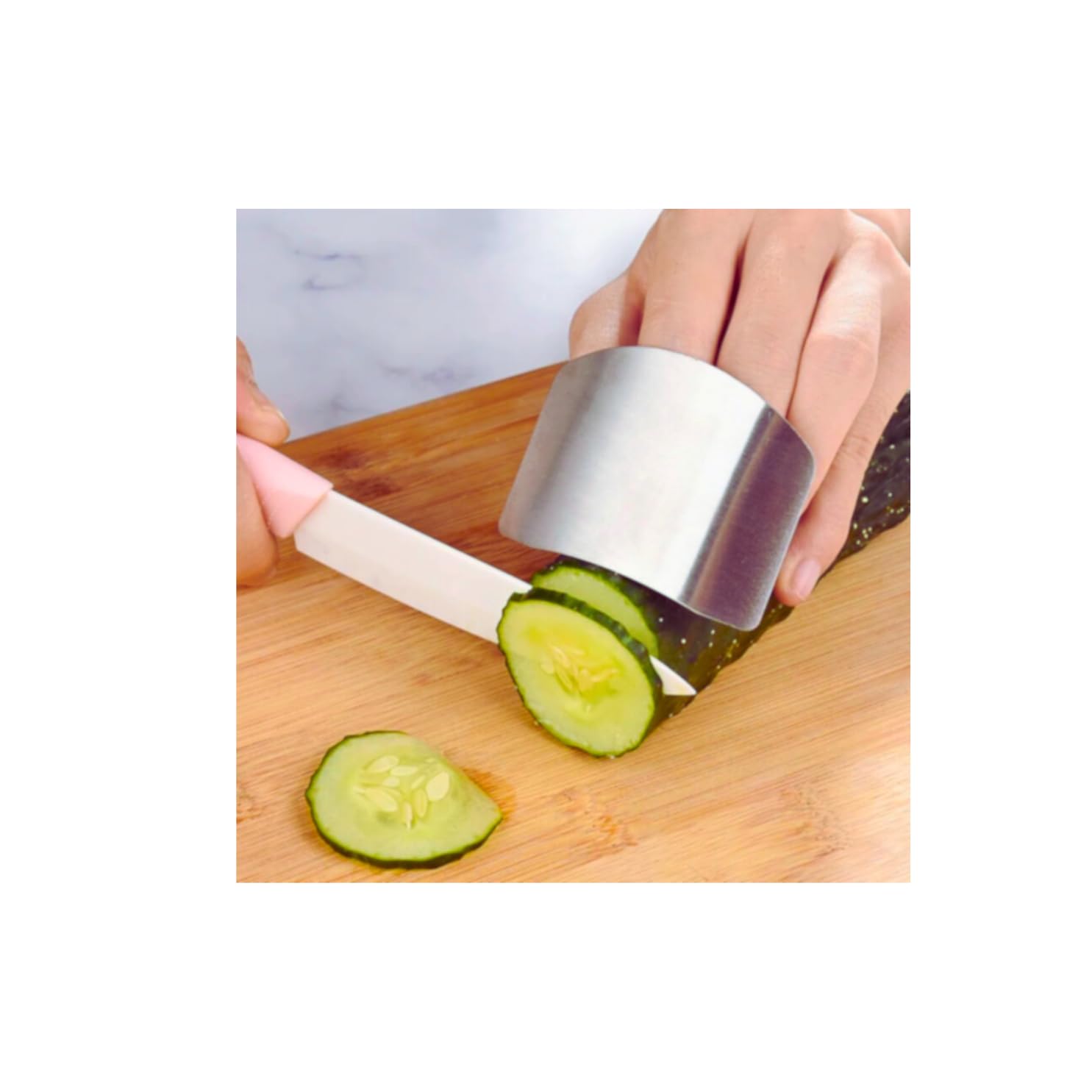 Stainless Steel Thumb Knife Finger Cutter Saver with Knife Guard and Finger Protectors for Cutting Vegetables, Holder for Slicing, Ideal Finger Guards for Kitchen Knives for Secure Food Cuts.