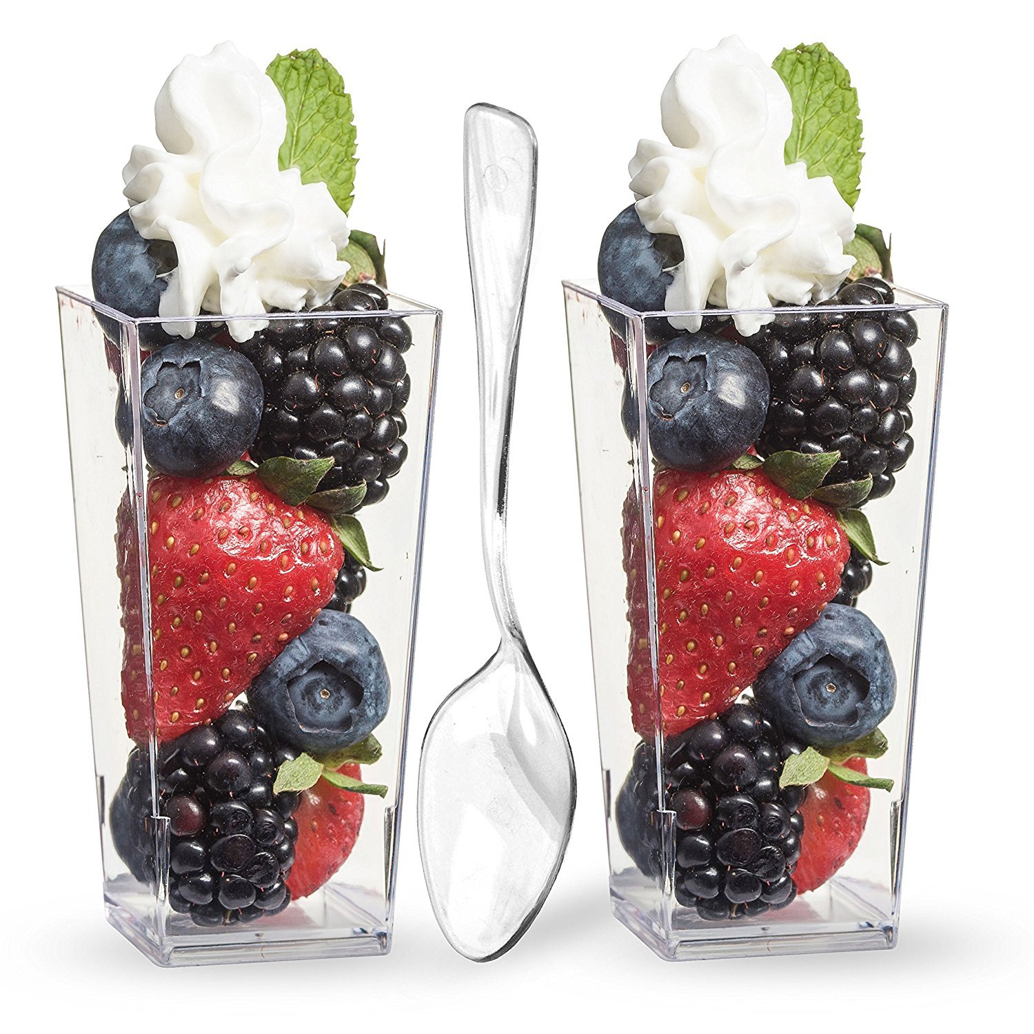Zappy Tall Square Mini Cube 3oz Clear Plastic Tasting / Sample Shot Glasses Parfait / Souffle Jello Dessert Tumbler Cups 40 Ct Party Mini Dessert Cups