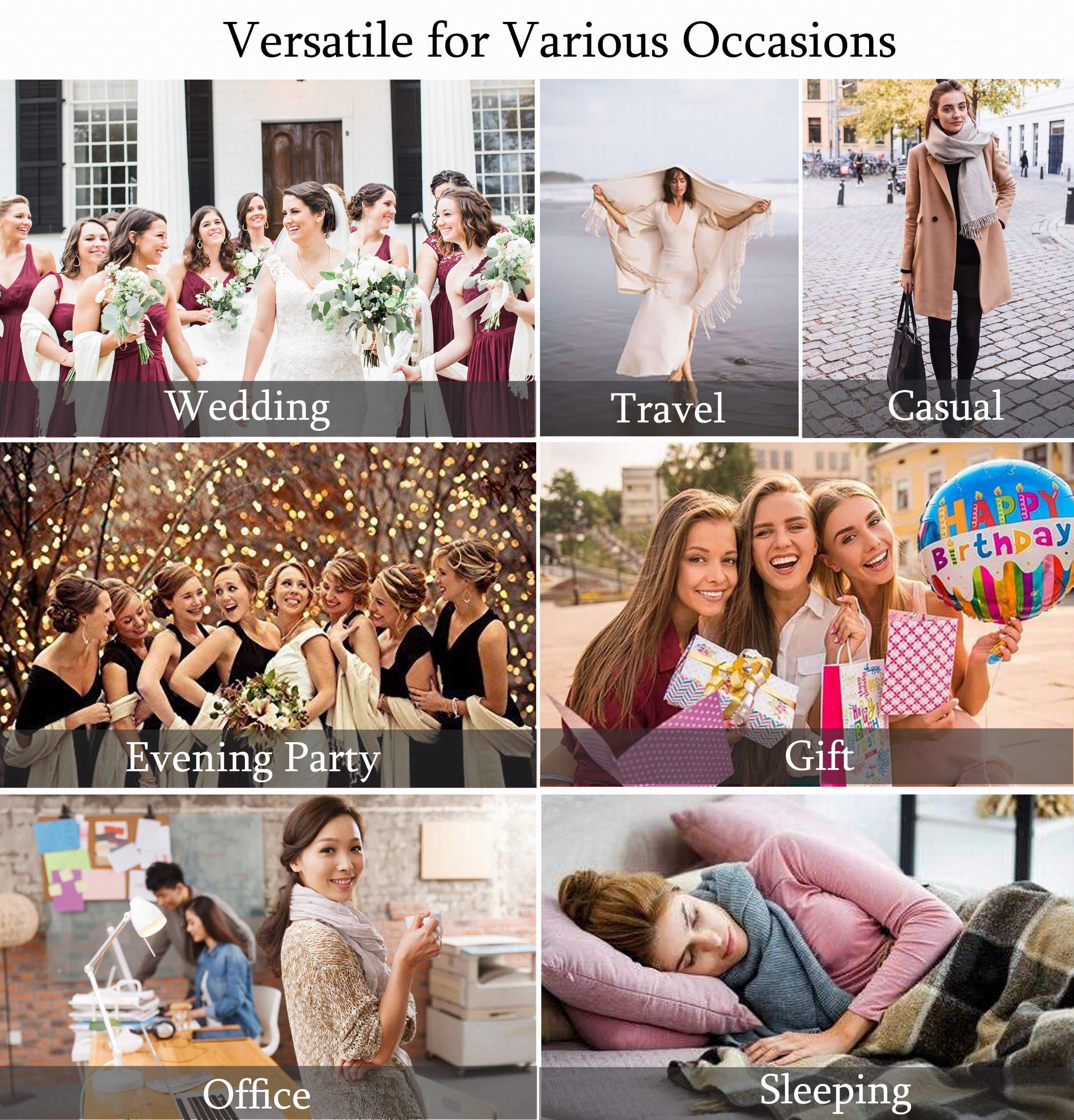 vimate Pashmina Shawls and Wraps, Women White Bridesmaid Pashmina Scarfs and Shawls for Wedding Bridal(White)