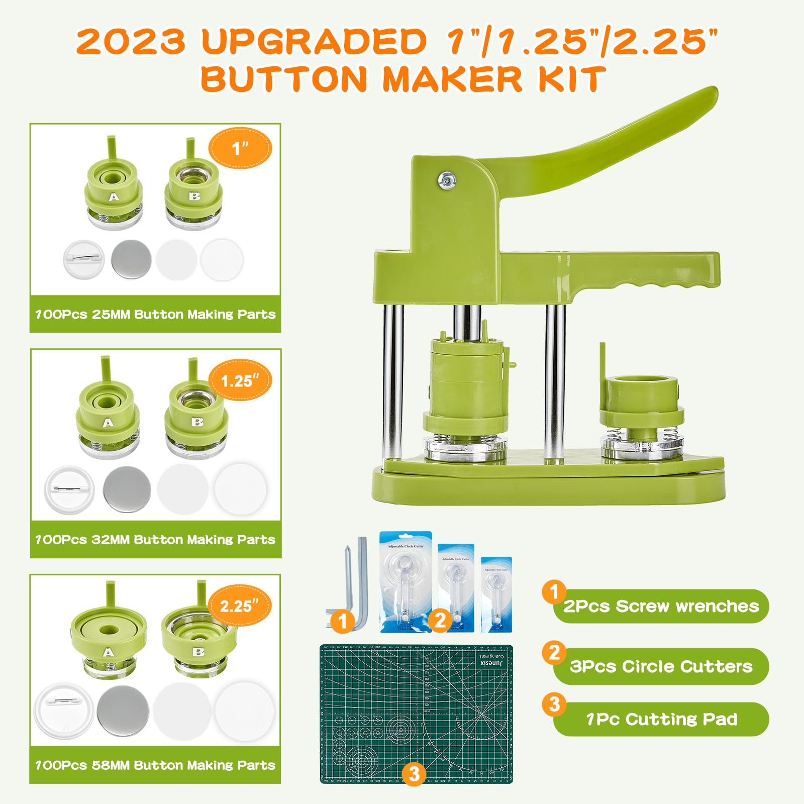 Upgrade Button Maker Machine Multiple Sizes + 58mm Button Making Parts 200 Sets