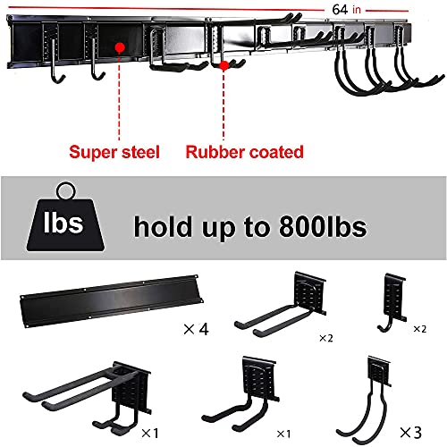 Ultrawall 22 PCS Tool Storage Rack, 112 Inches Adjustable Garage Organization Wall Mounted Storage System with 15 Hooks, Heavy Duty Steel Garden Tool Organizer Wall Holders