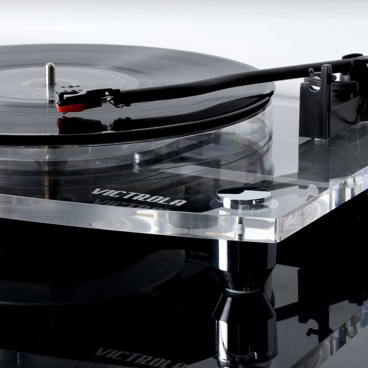 Victrola Modern Acrylic 2-Speed Bluetooth Turntable with 40-Watt Wireless Speakers, Clear