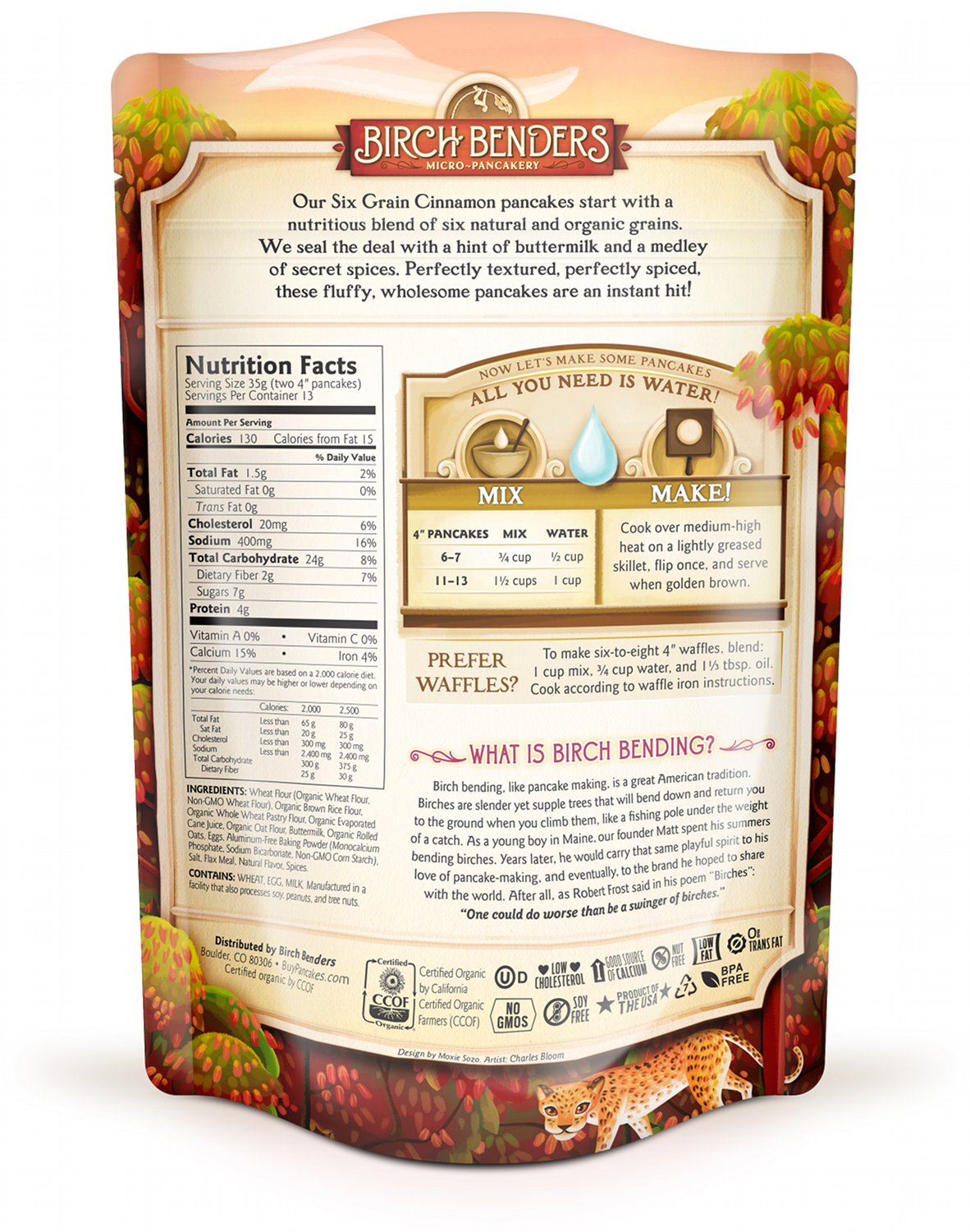 Six Grain Cinnamon Pancake and Waffle Mix by Birch Benders, Made with Organic Ingredients, Whole Grain, Non-GMO, 16oz