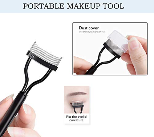 Stainless Steel Tooth Eyelash Comb, Mascara Eyelash Separator Eyebrow Grooming Brush Mascara applicator, with Comb Cover and Comb Cleaning Brush,Pack of 4