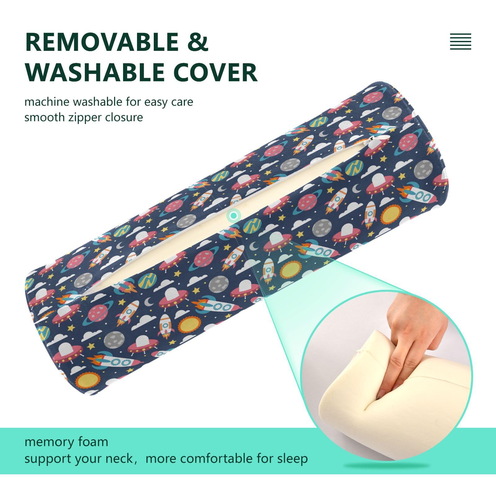 Vnurnrn Space Galaxy Neck Support Pillow Round Neck Roll Bolster Cylinder Pillow Cervical Pillows Shoulder Pillow for Leg Knee Back Head Support for Camp Work Women Men Traveling