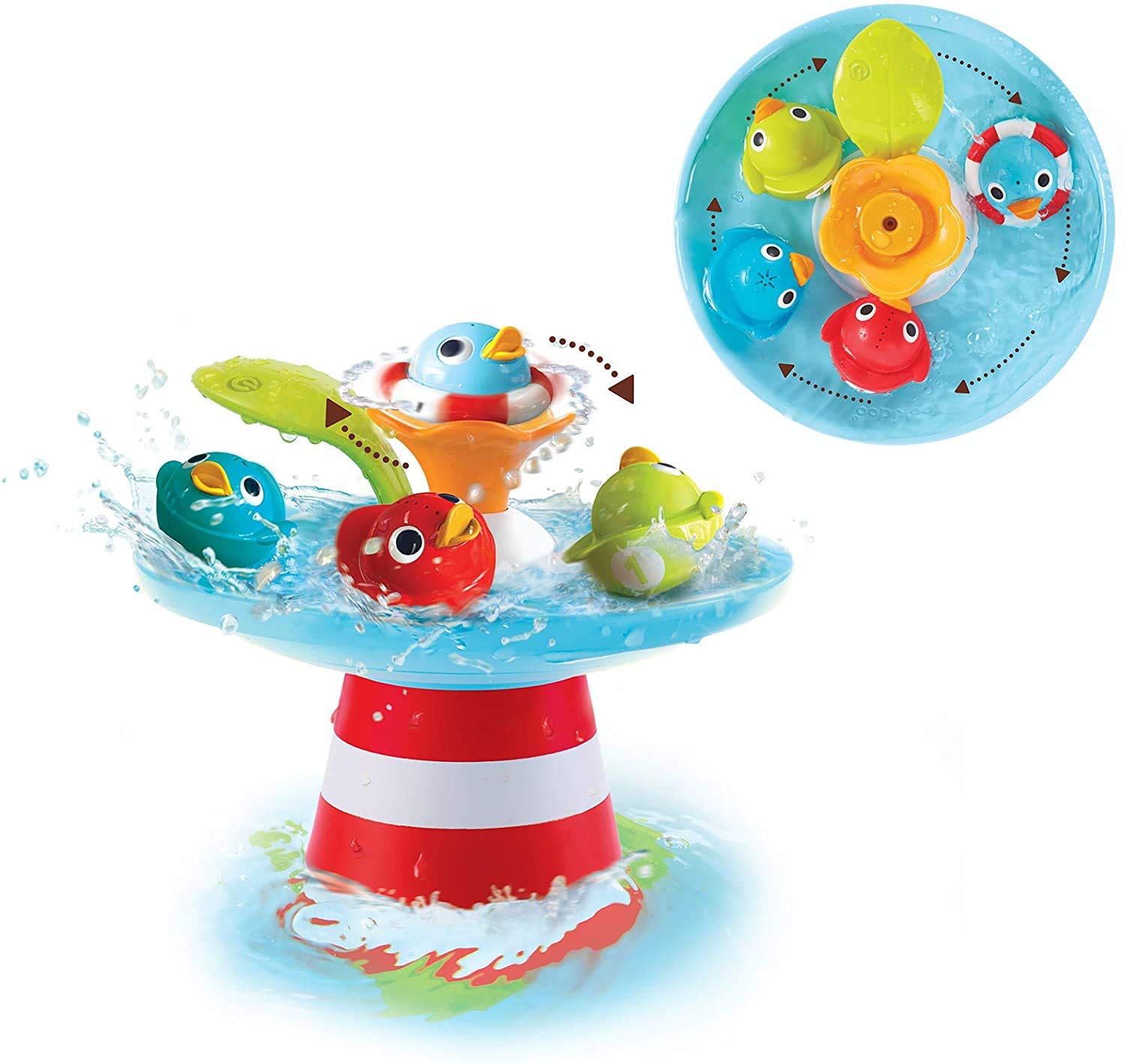 Yookidoo Duck Race Baby Bath Toy - Water Fountain and Four Racing Magical Ducks for Bathtime Sensory Development - Bath Time Fun 6 Months and Up