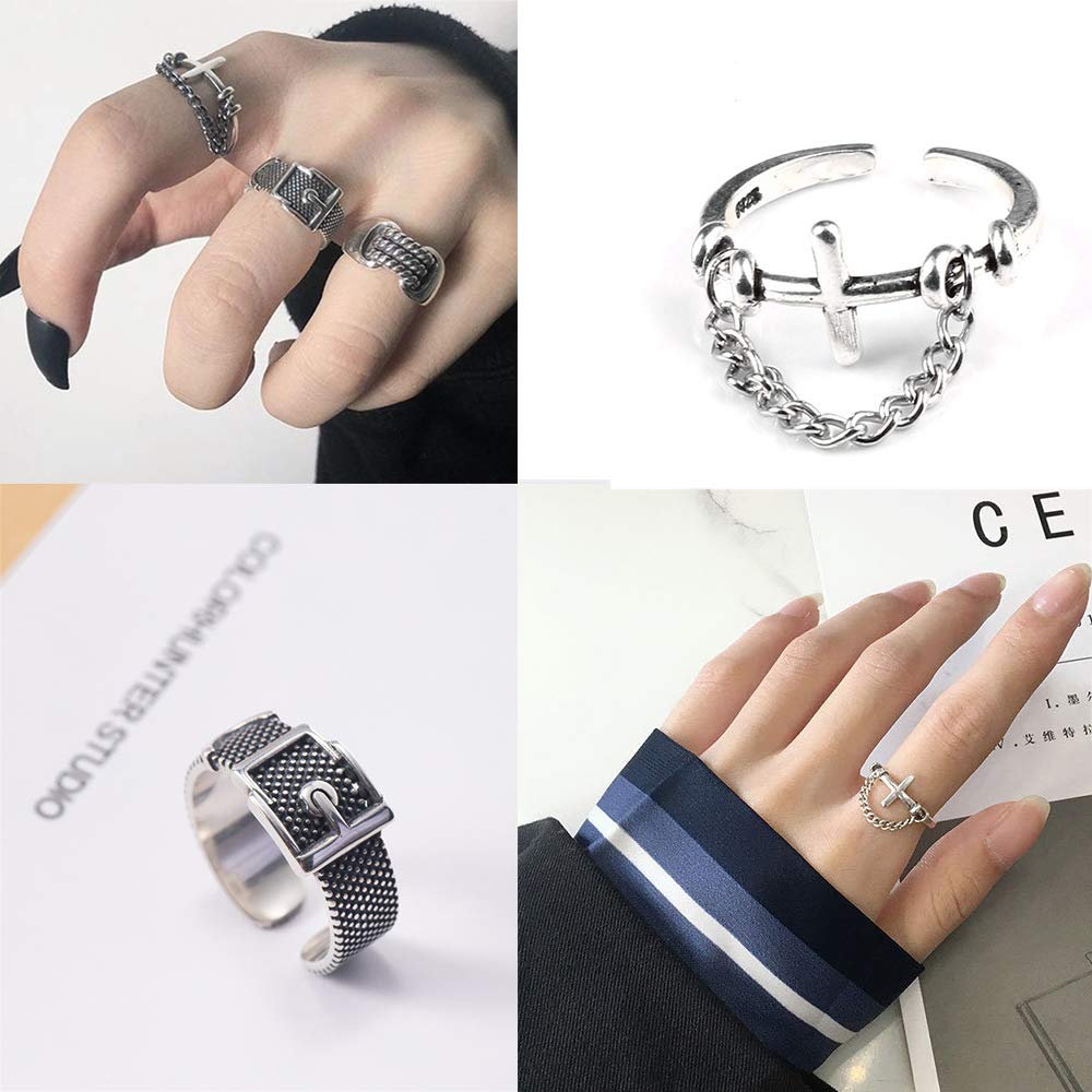 SUNNYOUTH 20 Pcs Open Rings Frog Leaf Chain Adjustable Ring for Women Men Girls Punk Vintage Gothic Stackable Ring Jewelry Set