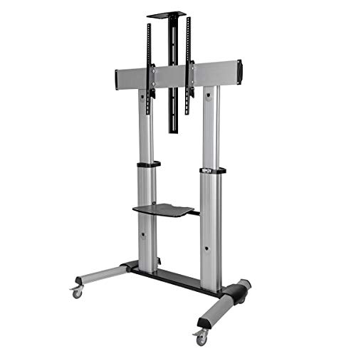Tripp Lite Mobile TV Stand with Mount, for LED/OLED/LCD Flat Screen Monitors, 60β β 100β Televisions, Shelf & Locking Wheels, Silver, 5-Year Warranty (DMCS60100XX)