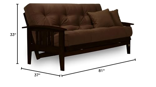 Westfield Rich Espresso Futon Frame (Available in Full or Queen Size, Warm Black Finish) Made of Solid Wood, Mission Style Futon Sofa Sleeper with Curved Arms