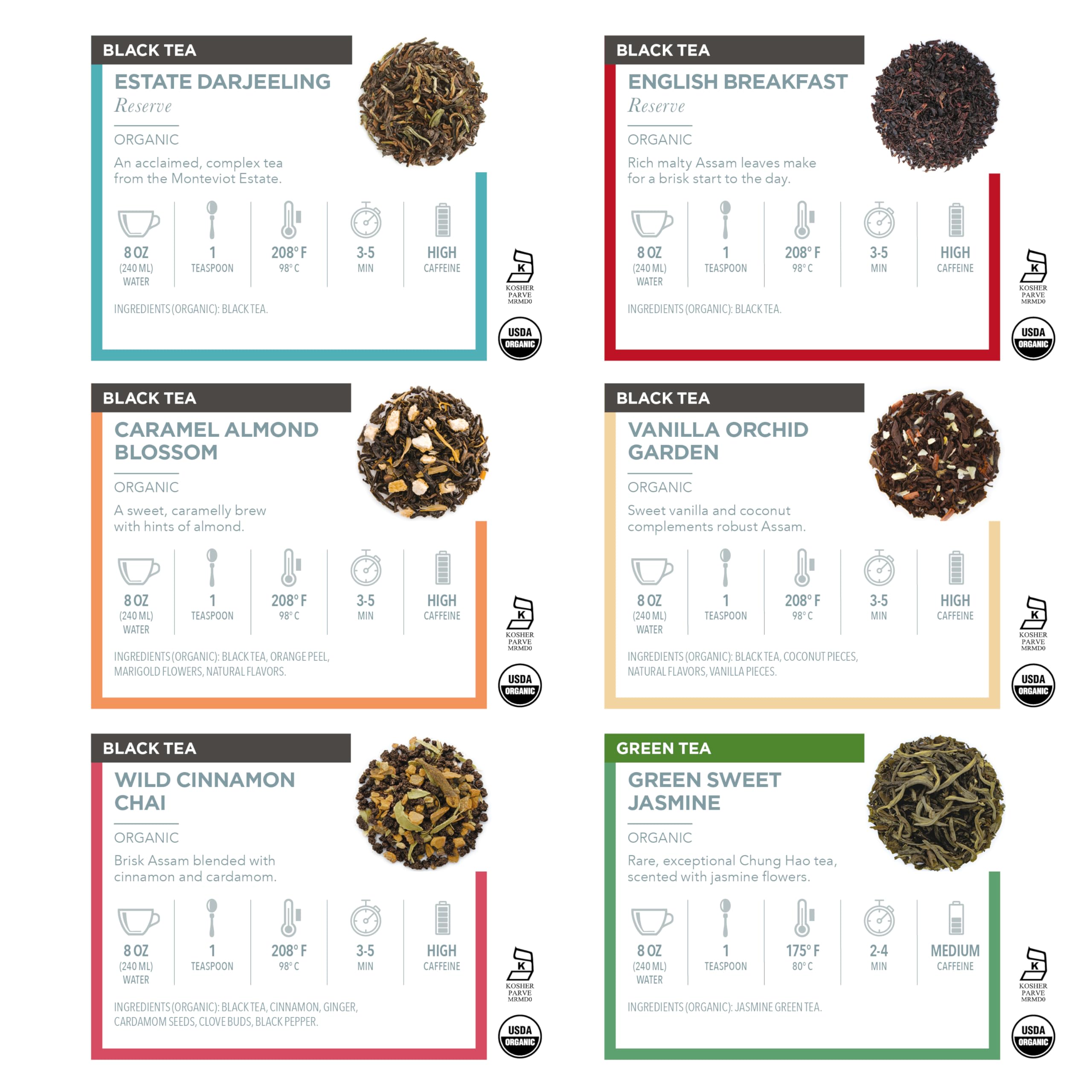 Teabloom Exceptional Loose Leaf Tea Chest, World's Largest Tea Collection with 24 Varieties of USDA Certified Organic Black, Green, White, Oolong, and Herbal Loose Tea Blends
