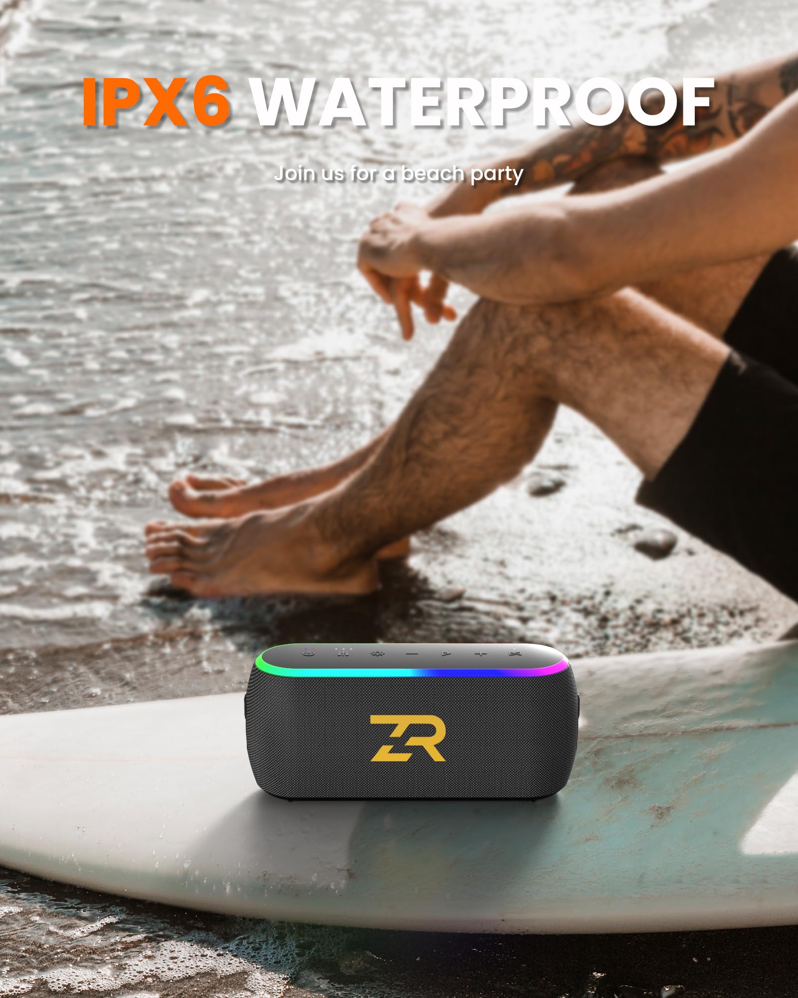 ZICOROOP Bluetooth Speaker EQ Portable Bluetooth Speaker, Upgrade 40W Large Speaker Stereo Sound, IPX6 Waterproof, Support USB/AUX Input, Built-in Mic for Home Party Outdoor