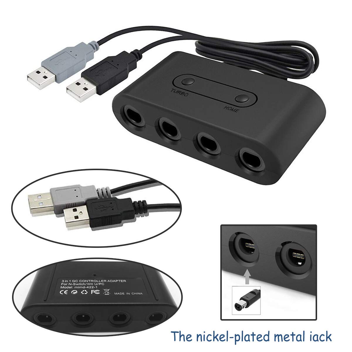 Wii U Controller Adapter, NGC Controller Adapter for Wii U,Nintendo Switch and PC USB.Easy to Plug and No Driver Need.4 Ports Turbo Button (Updated Version)