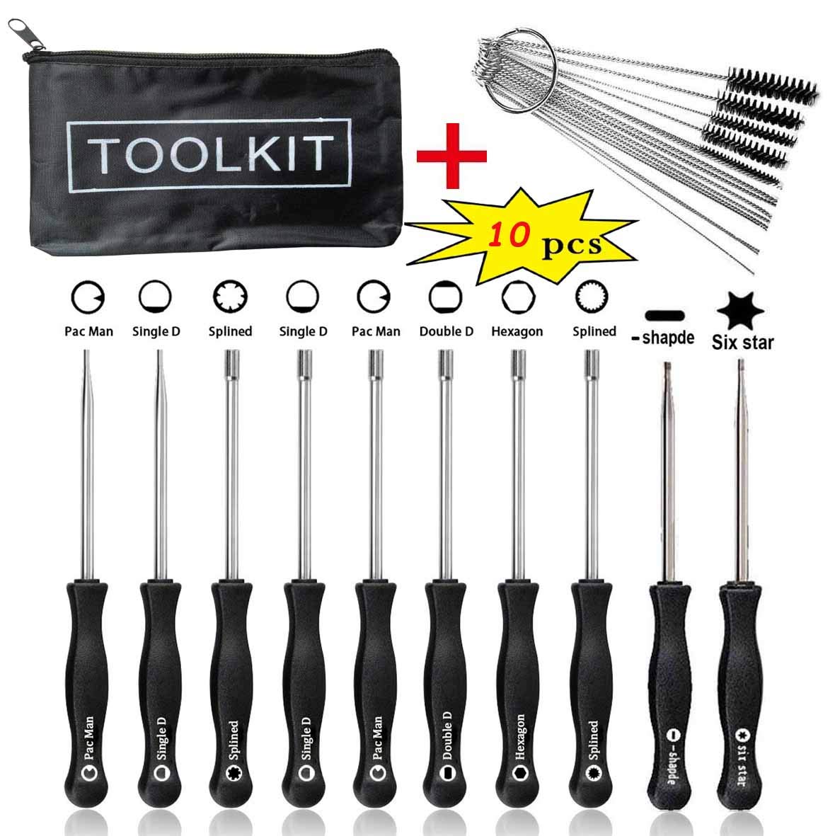 YHLFOOZ 10pcs Carburetor Adjustment Tool Set for Common 2 Cycle Small Engine Echo Poulan Husqvarna MTD Ryobi Homelite String Trimmer Weed Eater Chainsaw (Includes: Cleaning Brush + Black Toolkit)