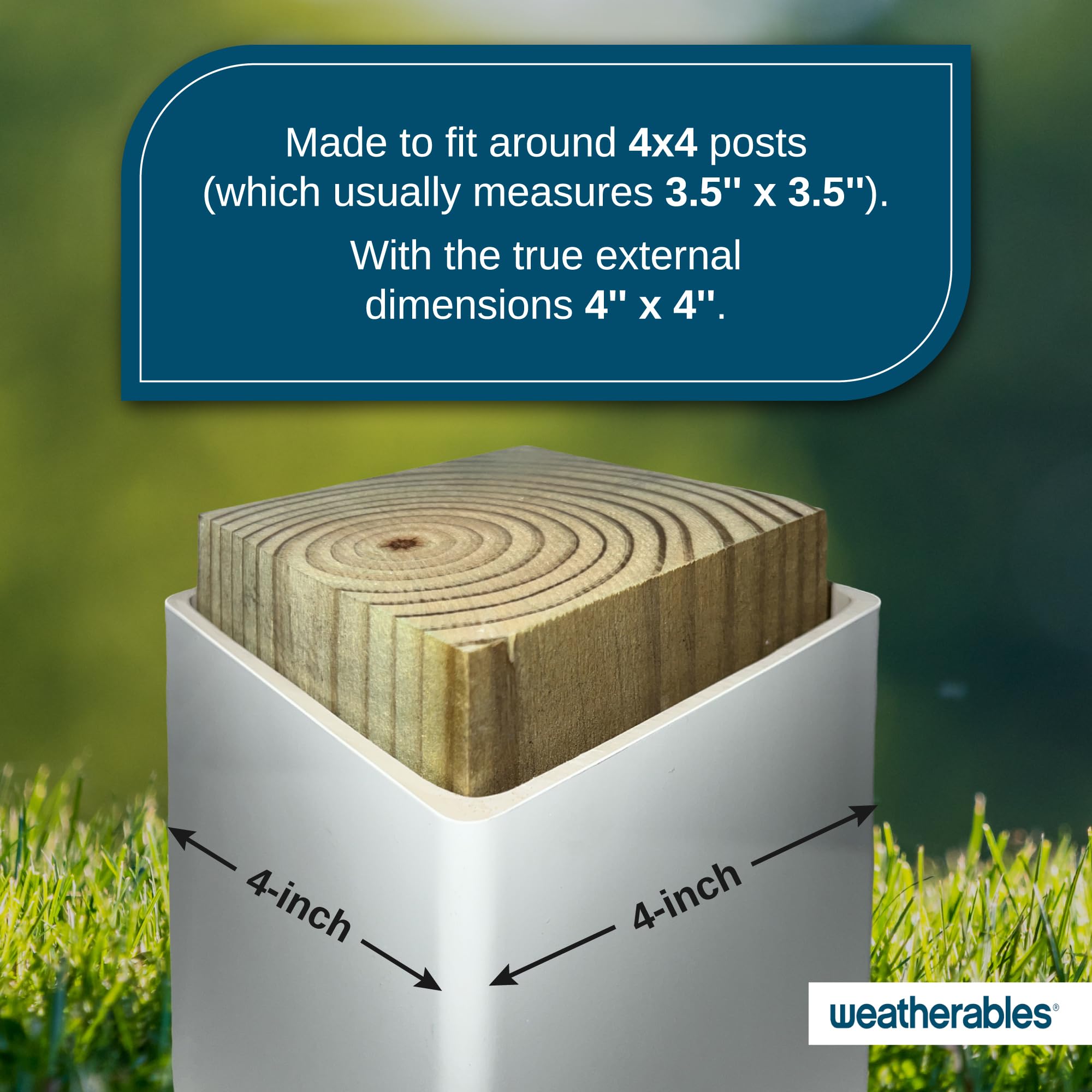 Weatherables 4x4 Post Sleeve β Weatherproof Premium Outdoor Vinyl Post Cover for Lasting Durability and Easy Installation on Decks, Patios, Porches or Mailbox Posts (4"x4"x48", White)