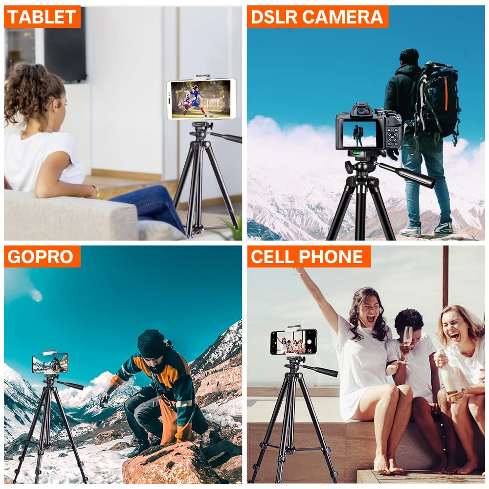 UBeesize Phone Tripod, UBeesize 50’’ Extendable Lightweight Aluminum Tripod Stand with Universal Cell Phone/Tablet Holder, Remote Shutter, Compatible with Smartphone & Tablet & Camera.