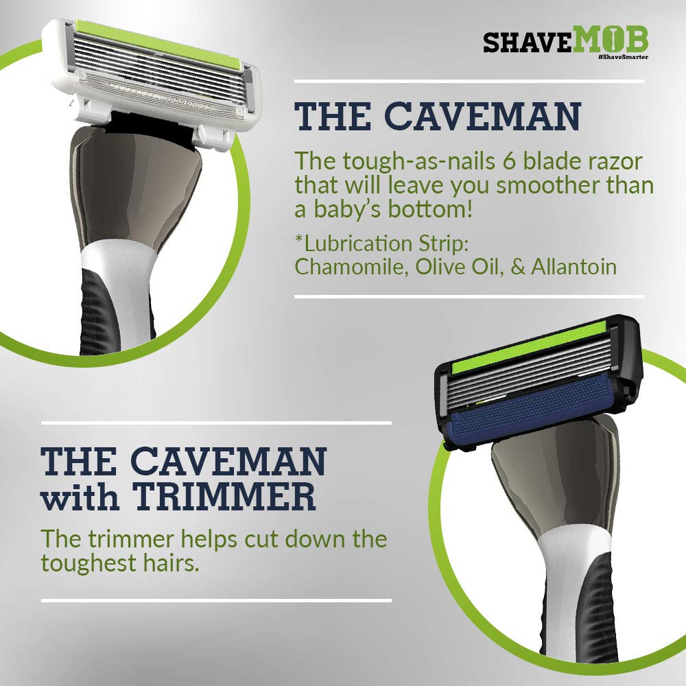 ShaveMOB 6-Blade Men's Razor Kit (Flex Head Handle with Trimmer + 4 Refills) - The Caveman Shaving Kit