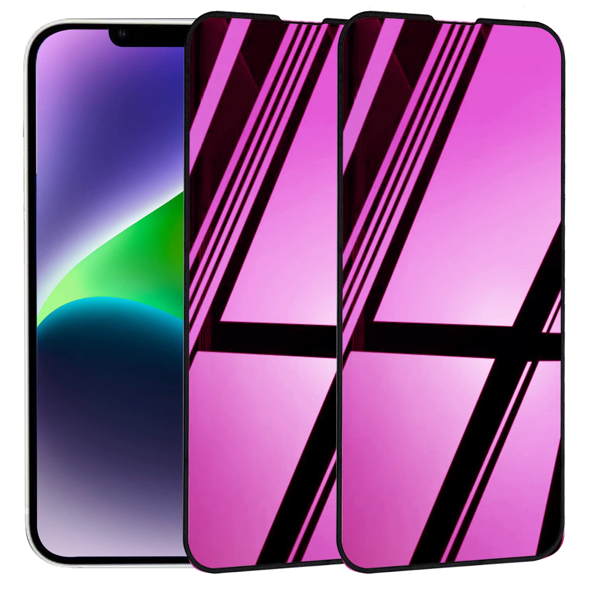 Umhlaba Compatible with iPhone 14 Max Screen Protector Mirror Effect colorful Mirrored Tempered Glass Bubble Free Case Friendly Full coverage film HD Clear 6.7 inch 2 Pack (Purple)