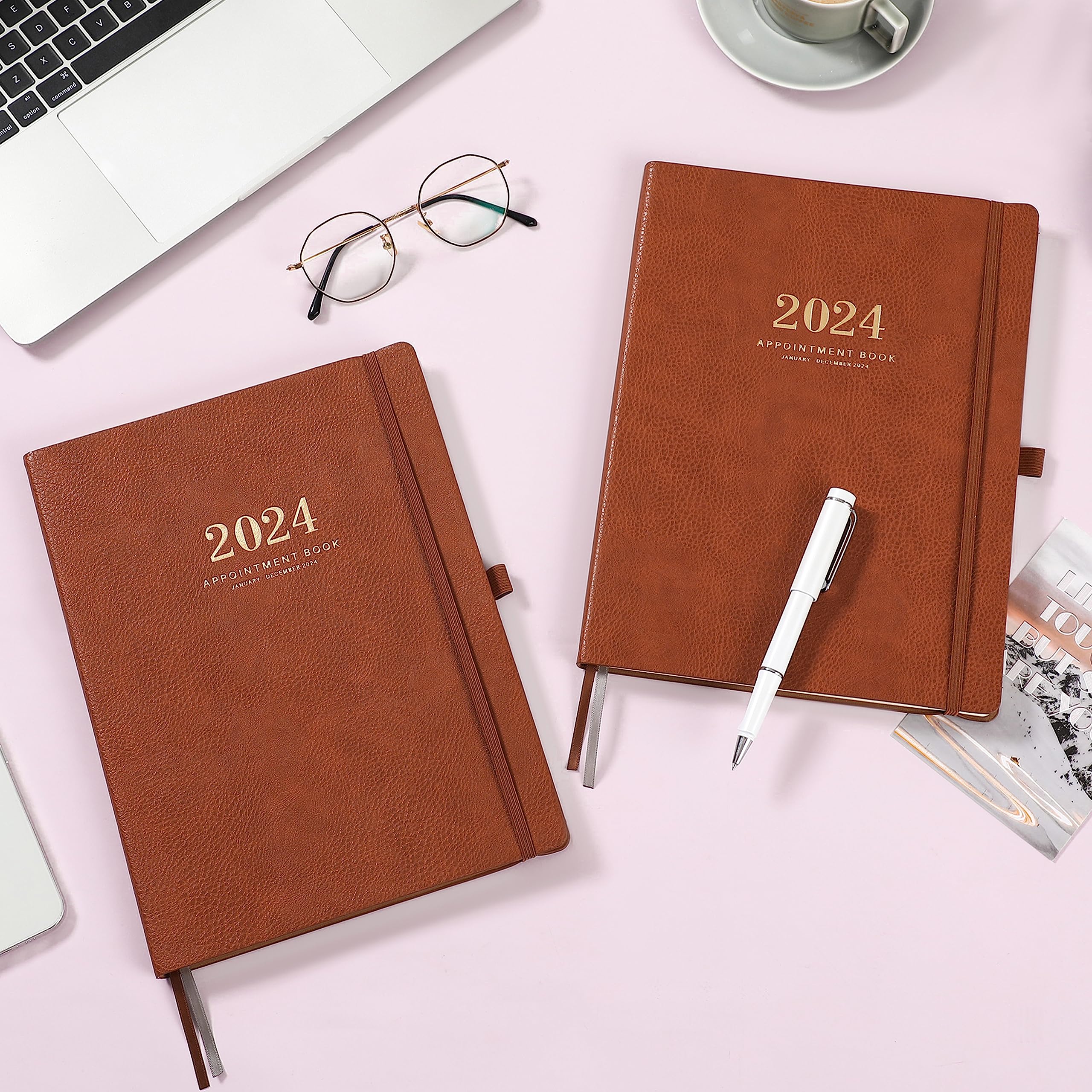 Weekly Appointment Book 2024 - Daily Hourly Planner 2024 with 15-Minute Interval, Jan 2024 - Dec 2024, 8.5" x 11", Achieve Your Goals & Improve Productivity - Brwon