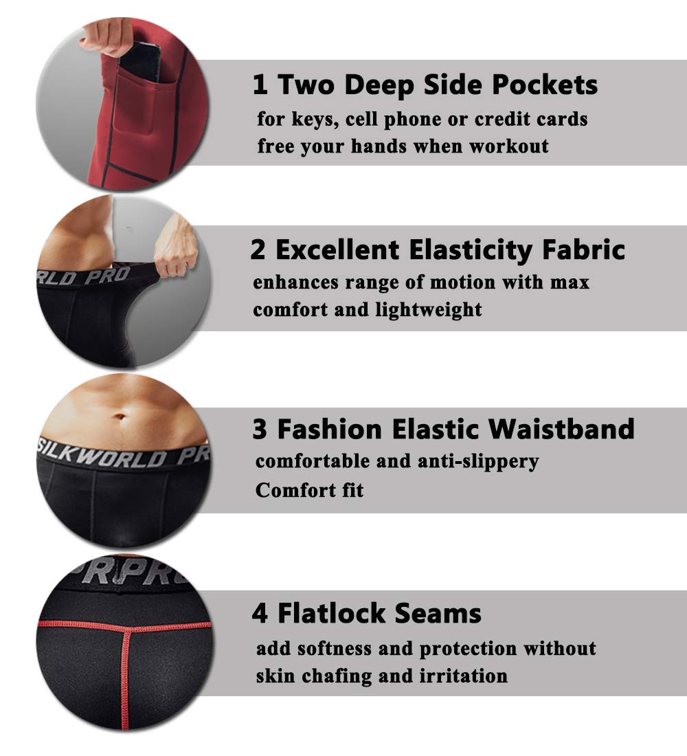 SILKWORLD Men's Compression Shorts Pockets Sports Running Tight,Dark Olive Green,L