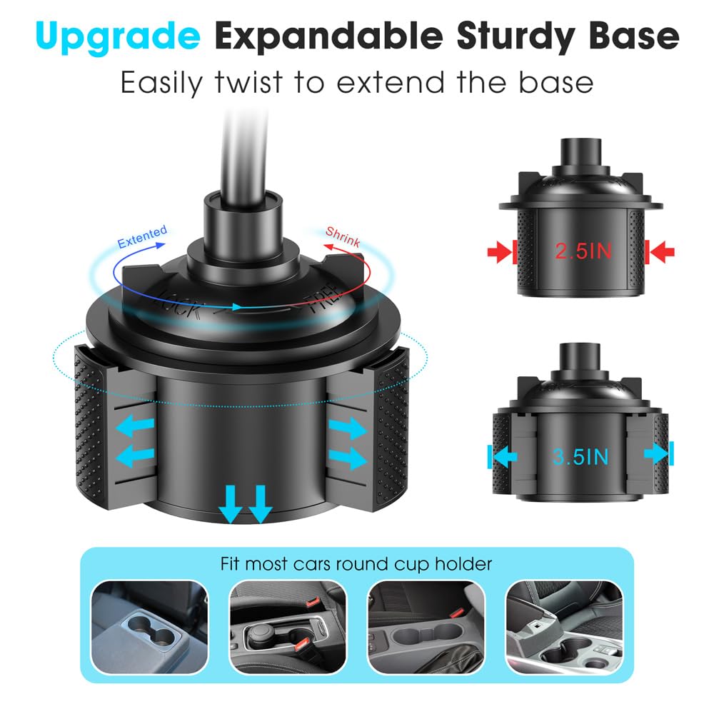 USBERG Cup Holder Phone Mount for Car,Cell Phone Holder Car, Universal Adjustable Gooseneck Cup Phone Holder for Car Truck,Compatible with iPhone,Samsung,LG & All Cell Phones …