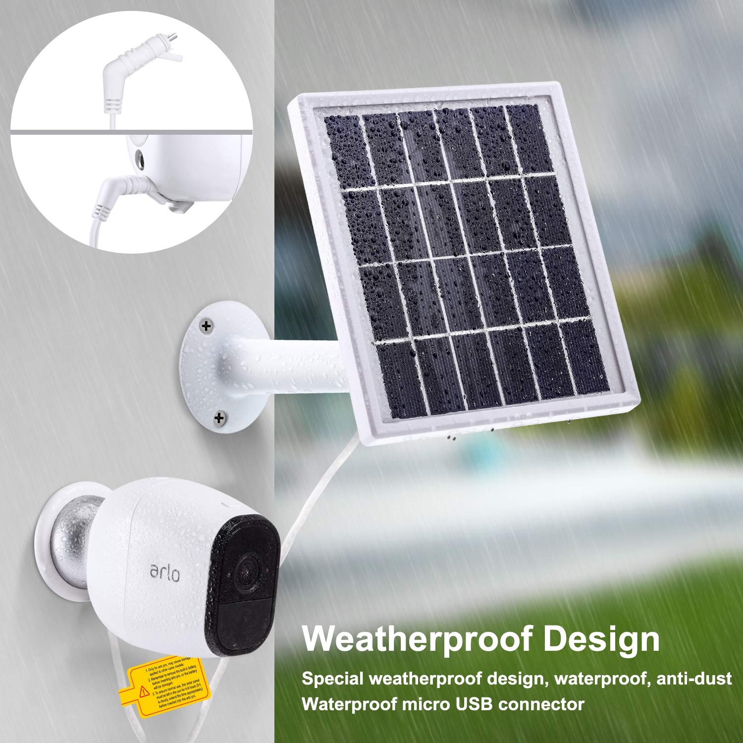 Solar Panel Only Compatible with Arlo Pro, Waterproof Arlo Accessory to Power Outdoor Security Camera Continuously with Adjustable Mount Bracket, 12 Feet/ 3.6 m Cable (2 Pack)