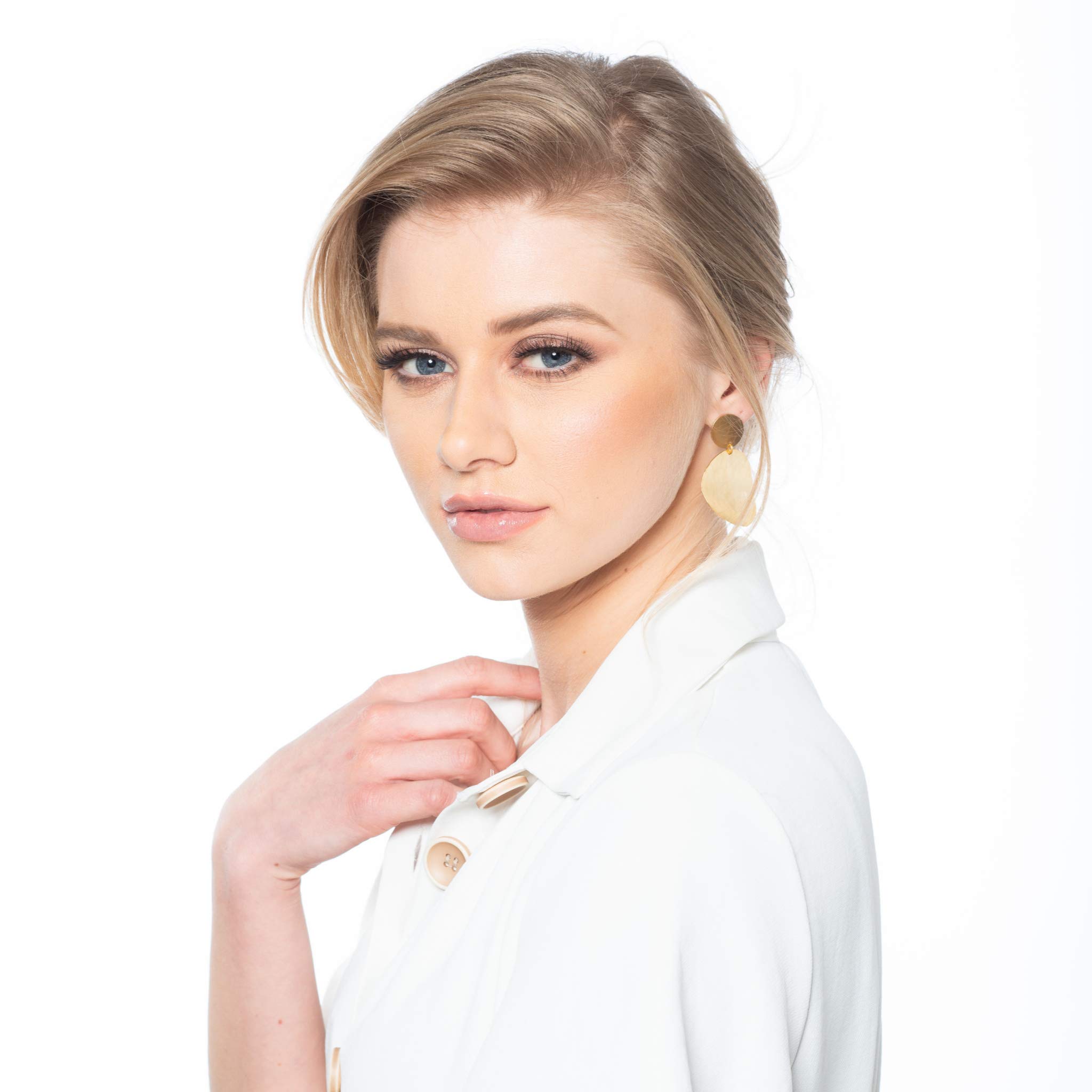 Studio L."Olivia" 24K Gold Plated Textured Flat Disc Earrings, 2"