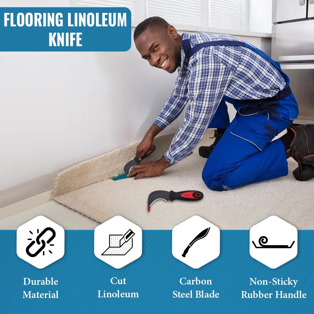 Zimpty ZY325 Tools Flooring Linoleum Knife with SK-5 Hardened Carbon Steel Blade and Soft Non-Sticky Rubber Handle for Cutting Carpet, Vinyl Flooring, Linoleum, Wallpaper (1)