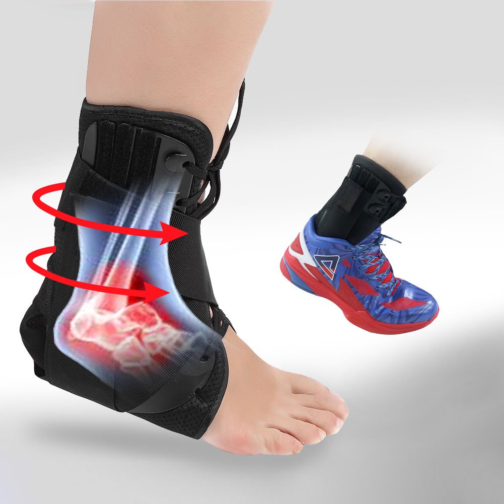 Sonew Ankle Brace Adjustable Foot Support Brace with Stabilizer Straps Lace Up Compression Sleeve for Sports Injuries & Sprain