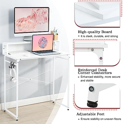 TEAMIX Small Desk with Monitor Stand, 32 inch Mini Computer Desk for Laptop PC, Gaming Desk with Hooks Vanity Makeup Desk Home Office Desk